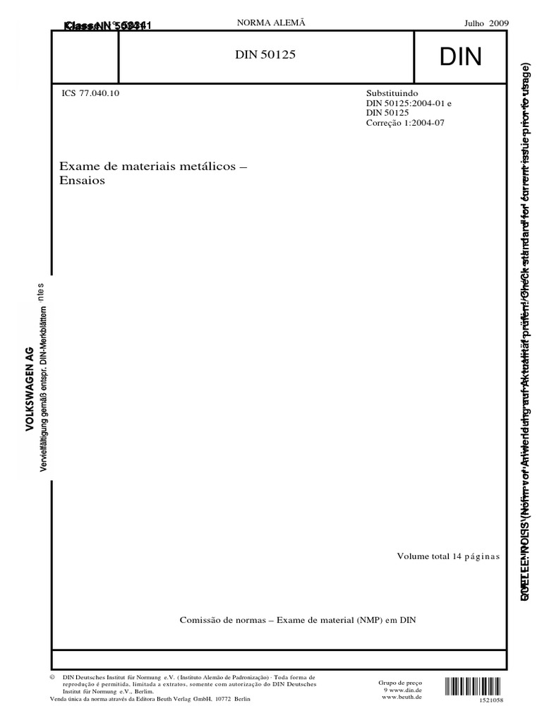DIN 50125 Norma de Corpo de Prova | PDF | Metais | Materiais