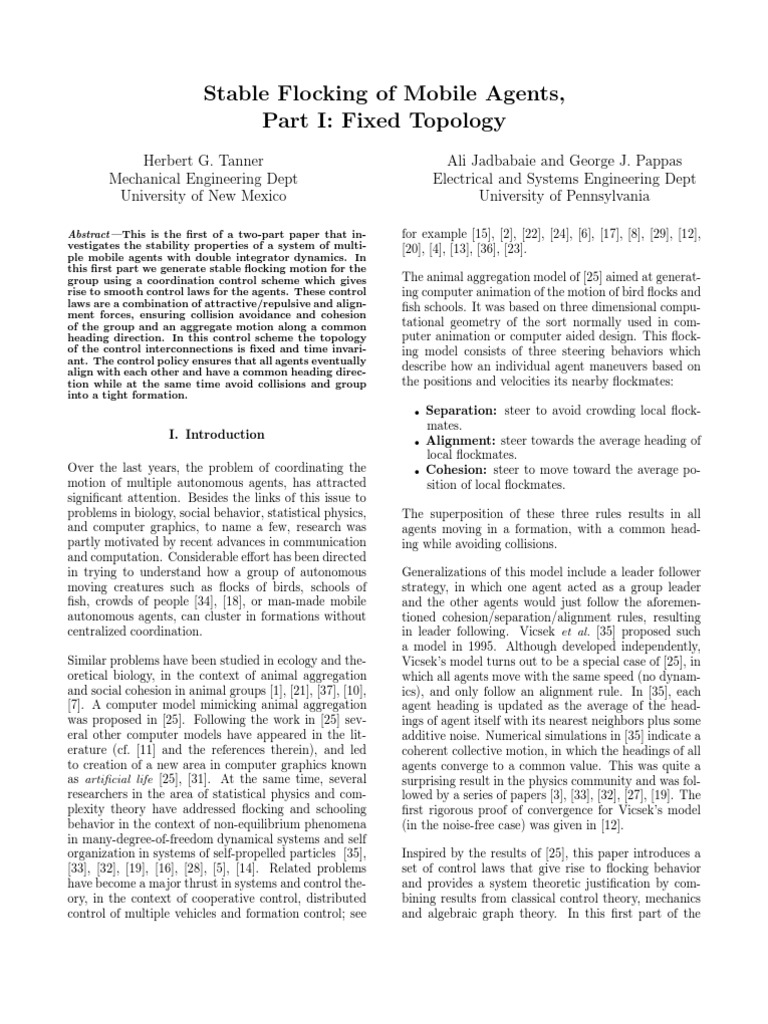 Stable Flocking of Mobile Agents, Part I: Fixed Topology | PDF | Vertex (Graph Theory ...