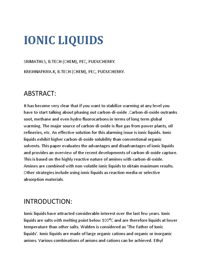 Ionic Liquids | PDF | Solubility | Carbon Dioxide
