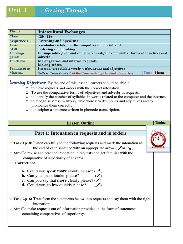 Unit 1 Say It Clear Lesson Plan | PDF | Stress (Linguistics) | Adjective