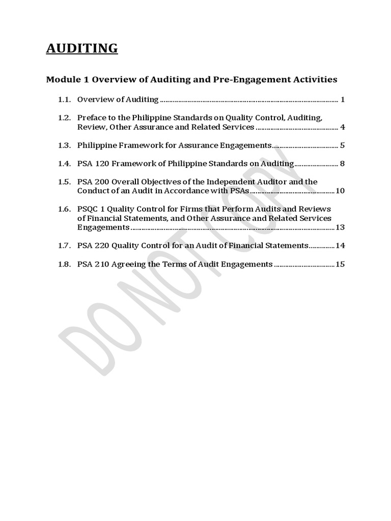 Auditing: Module 1 Overview of Auditing and Pre-Engagement Activities ...