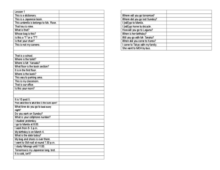 Basic Japanese Vocabulary and Phrases | PDF