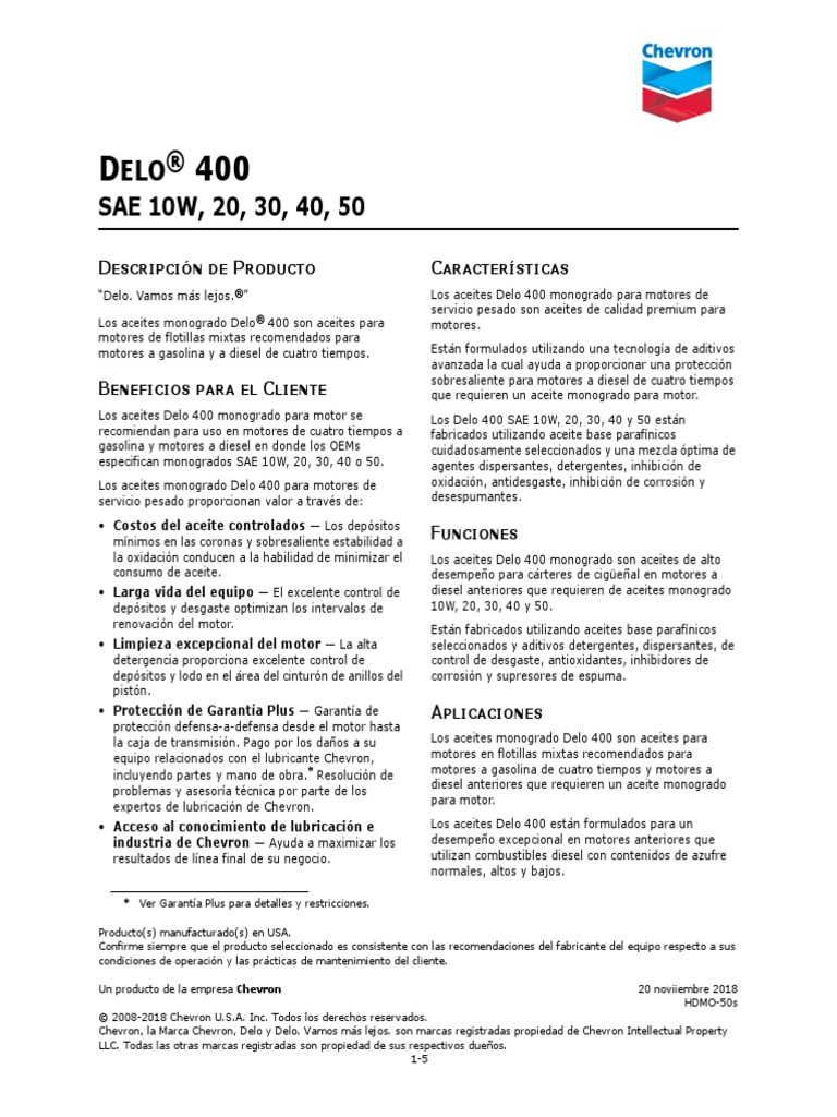 Ficha Tecnica Chevron Diesel 50 | PDF | Motor diesel | Gasolina