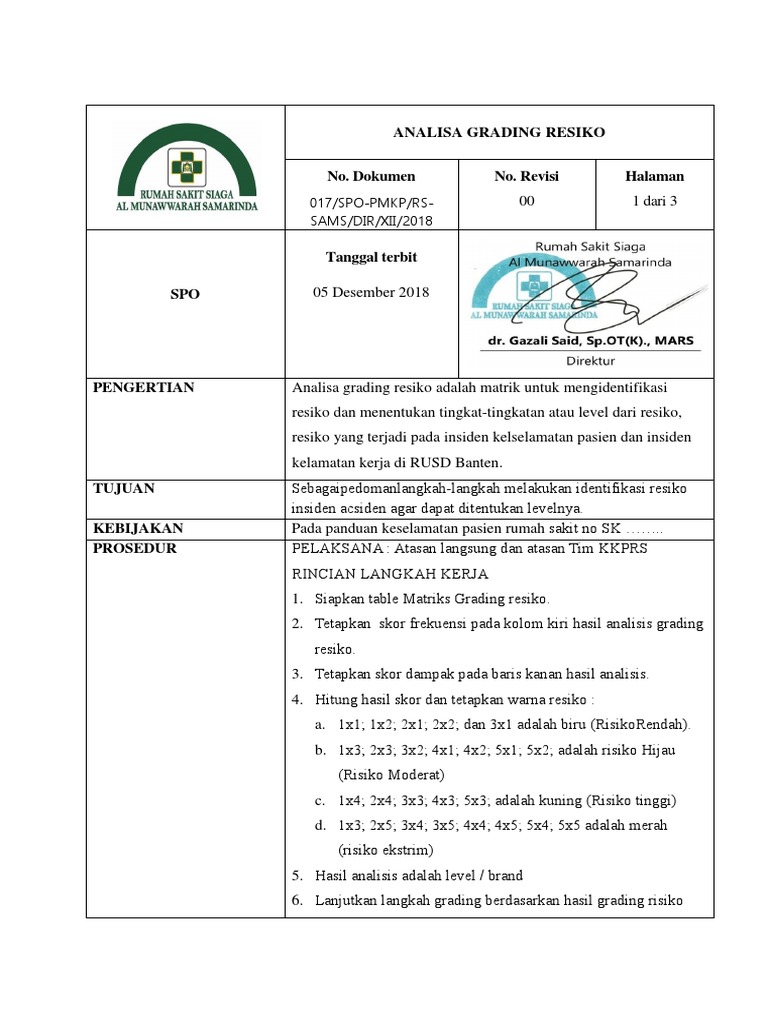 Analisa Grading Risiko Keselamatan Pasien | PDF