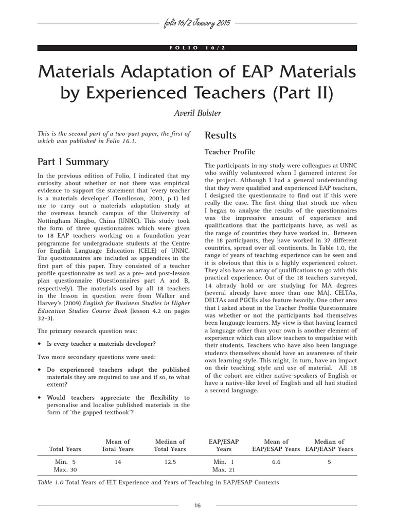 EAP Material Adaptation Study | PDF | Textbook | Teachers