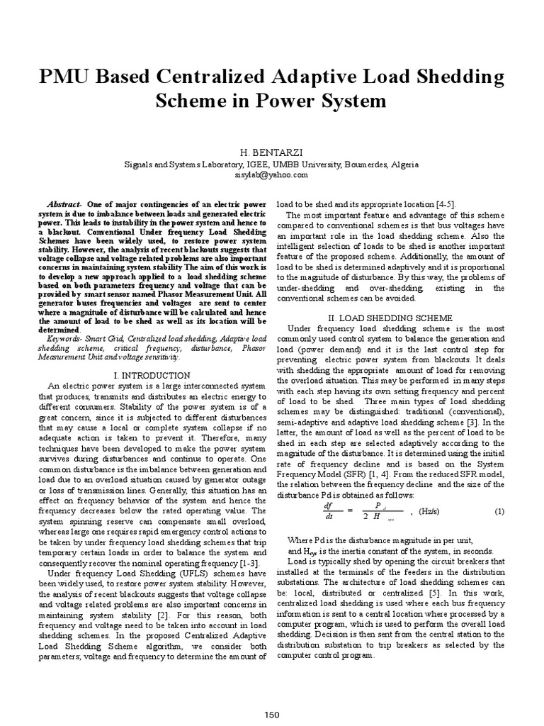 PMU-Based Centralized Adaptive Load Shedding Scheme | PDF | Electric Power System | Power ...