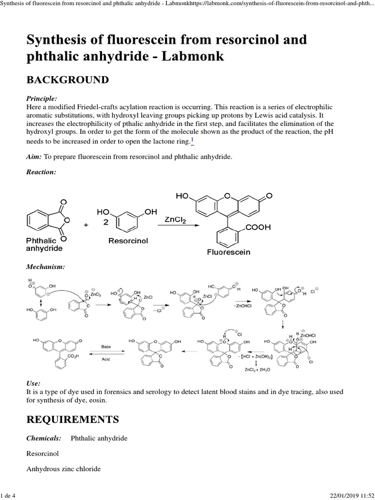 Fluorescein Synthesis from Resorcinol | PDF | Chemical Reactions ...