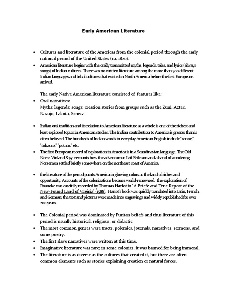 Early American Literature | PDF | Founding Fathers Of The United States ...