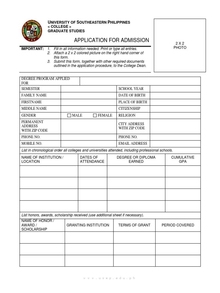 Usep Graduate Studies Application For Admission | PDF | Graduate School ...