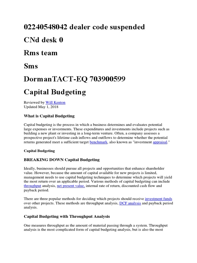 Capital Budgeting Data Collection | PDF | Internal Rate Of Return ...