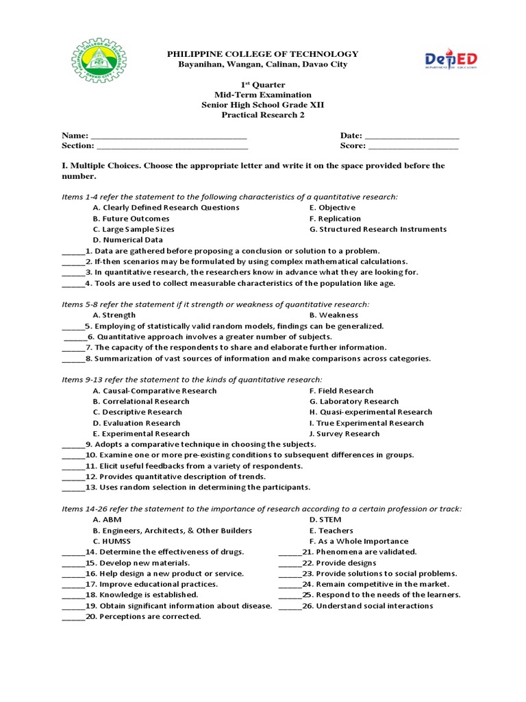 Revised TQ-Prac Re 2 (Mid Term) | PDF | Quantitative Research | Experiment