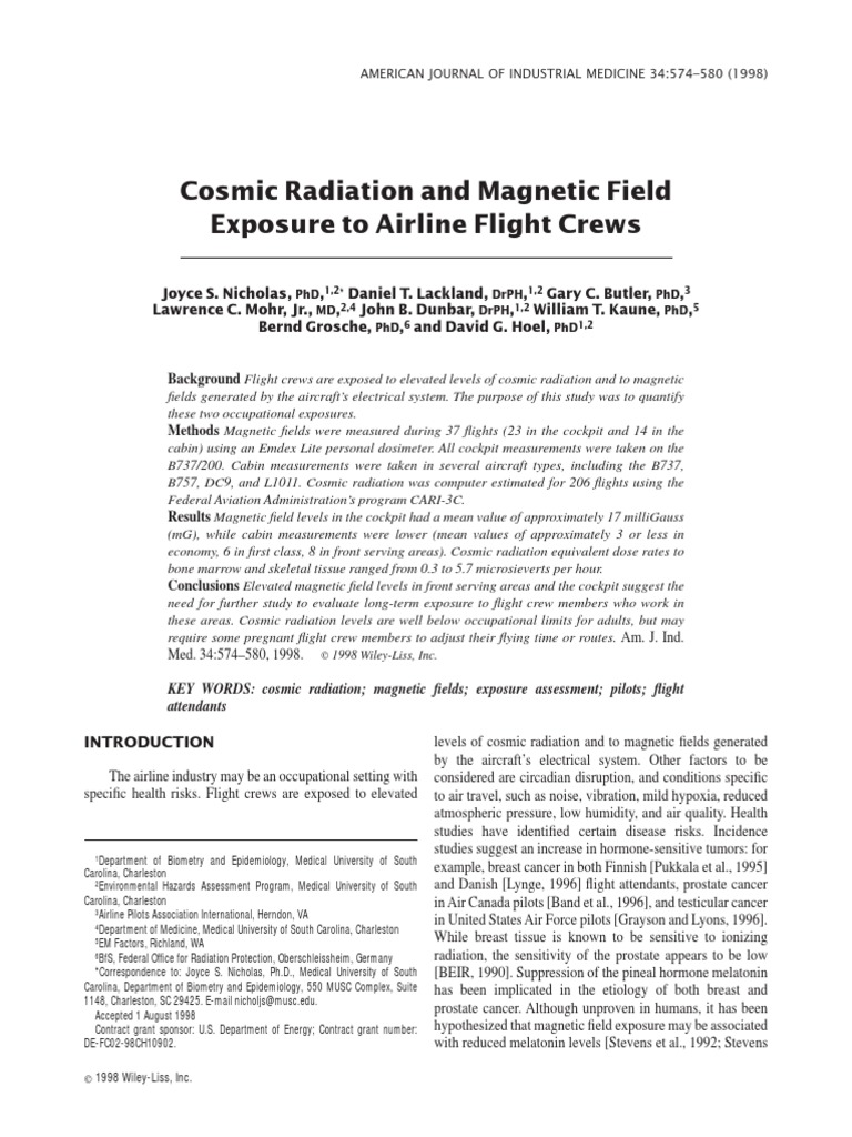 Cosmic Radiation and Magnetic Field Exposure To Airline Flight Crews ...