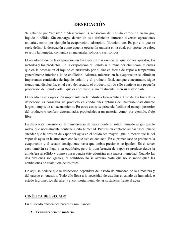 Definición y Proceso de Desecación | PDF | Convección | Evaporación