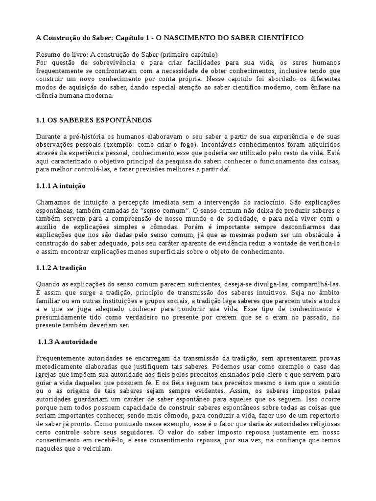 Resumo Cap 1 A Construção Do Saber | PDF | Science | Conhecimento