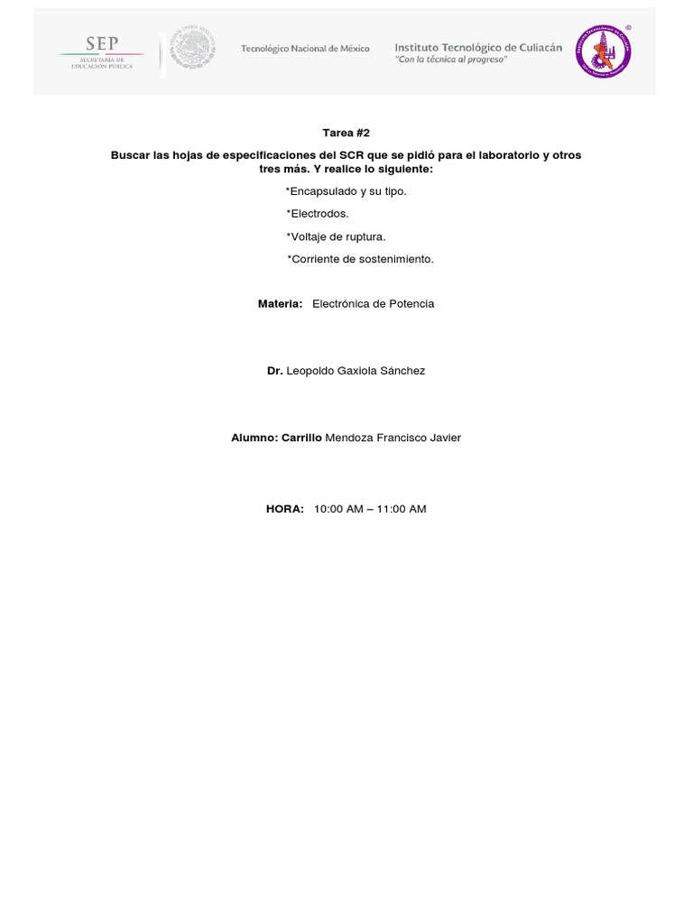 Especificaciones del SCR 2N5060 | PDF | Dispositivos semiconductores ...