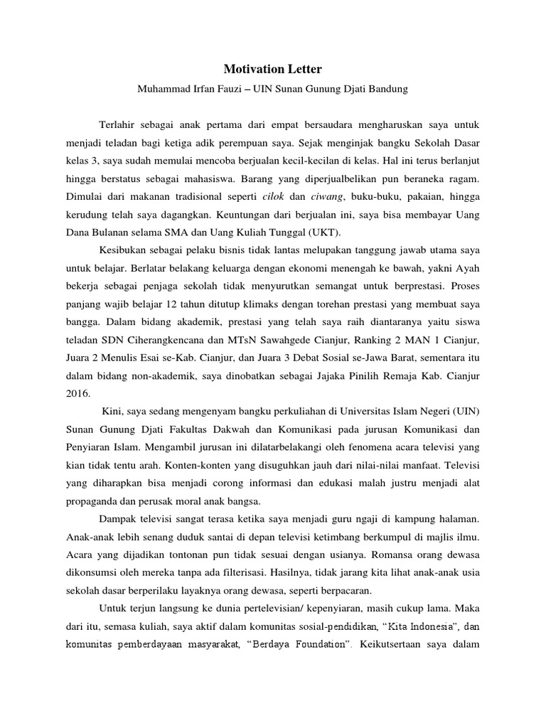 Motivation Letter Beasiswa BI | PDF