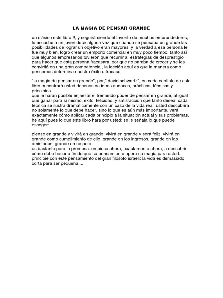 La magia de pensar en grande: Éxito y felicidad | PDF | Relaciones ...