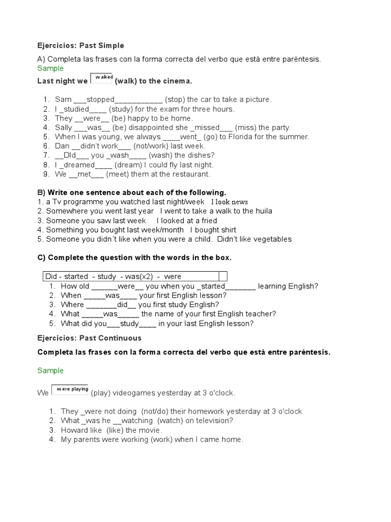 Sample: Ejercicios: Past Simple | PDF