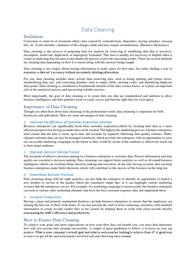 Data Cleaning: Definition | Download Free PDF | Data Analysis | Analytics