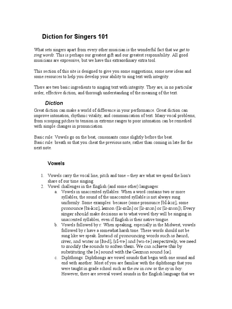Diction For Singers 1011 PDF | PDF | Stress (Linguistics) | Singing