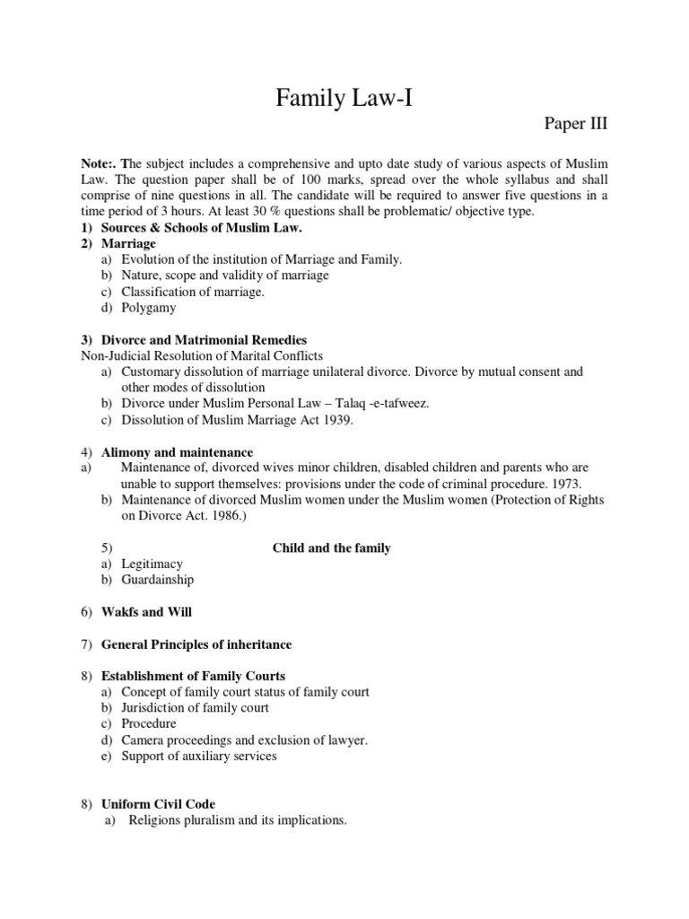 Family Law-I: Paper III | PDF | Divorce | Alimony