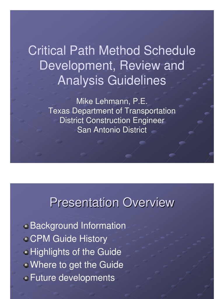 Critical Path Method Schedule Development, Review and Analysis Guidelines | PDF | Computing ...