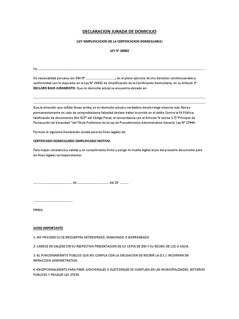 Declaracion Jurada de Domicilio | PDF