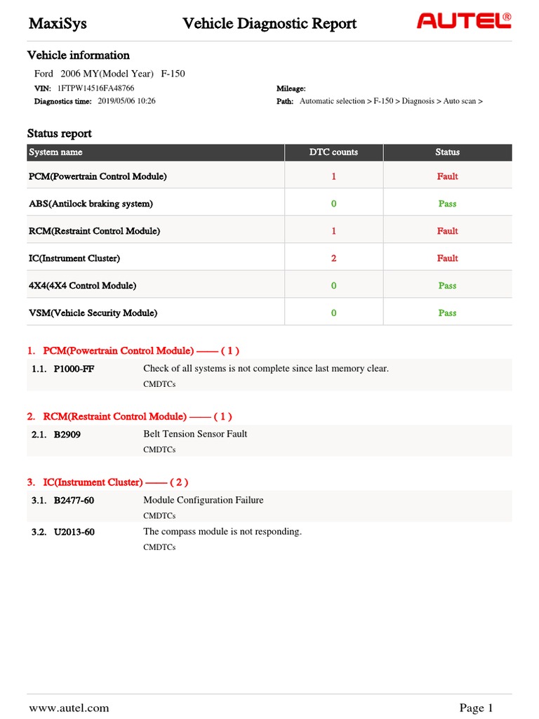 Ford F150 Diagnostic Report | PDF