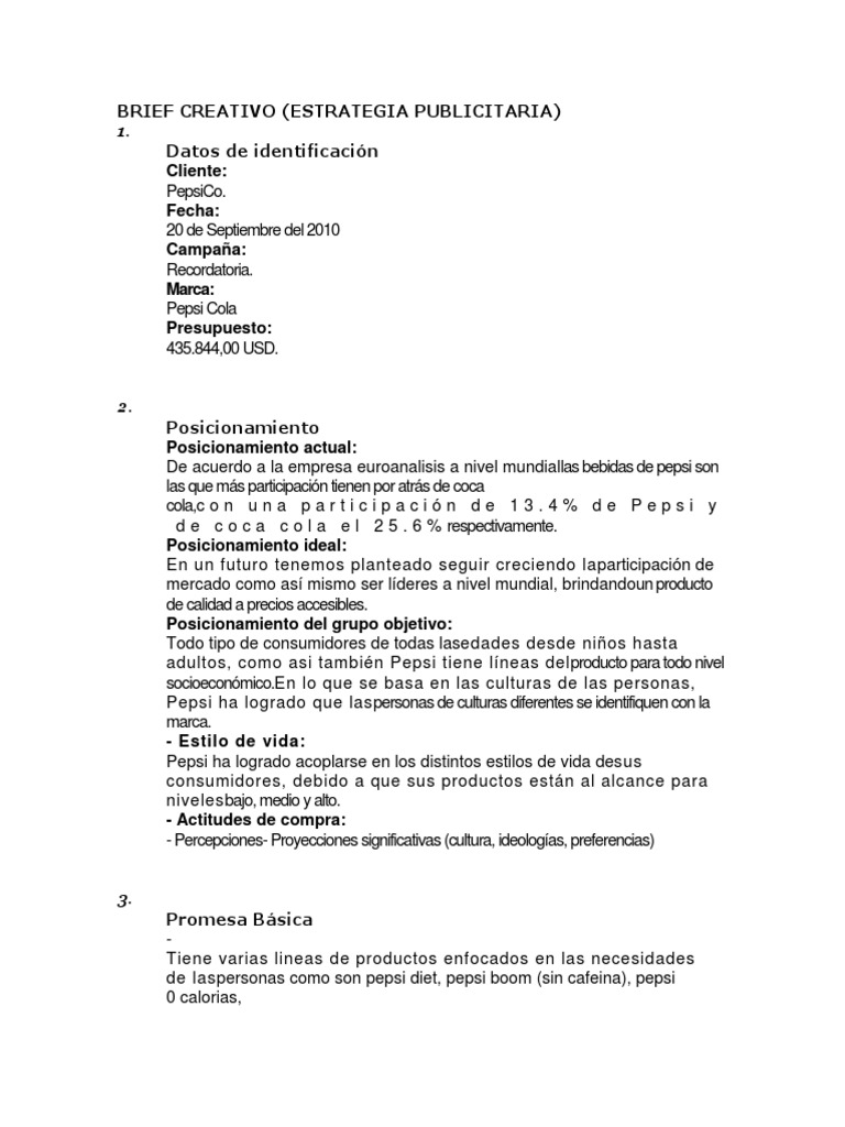 Brief Creativo | PDF | Pepsi | Coca Cola