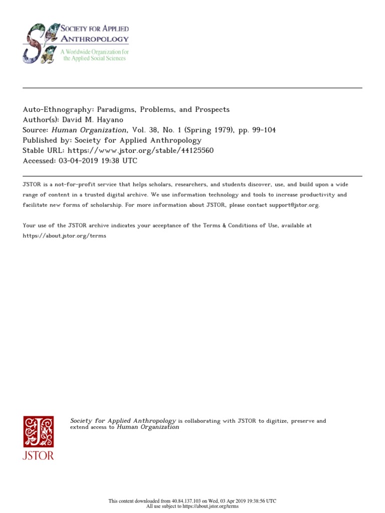 David M. Hayano - Auto-Ethnography - Paradigms, Problems, and Prospects ...