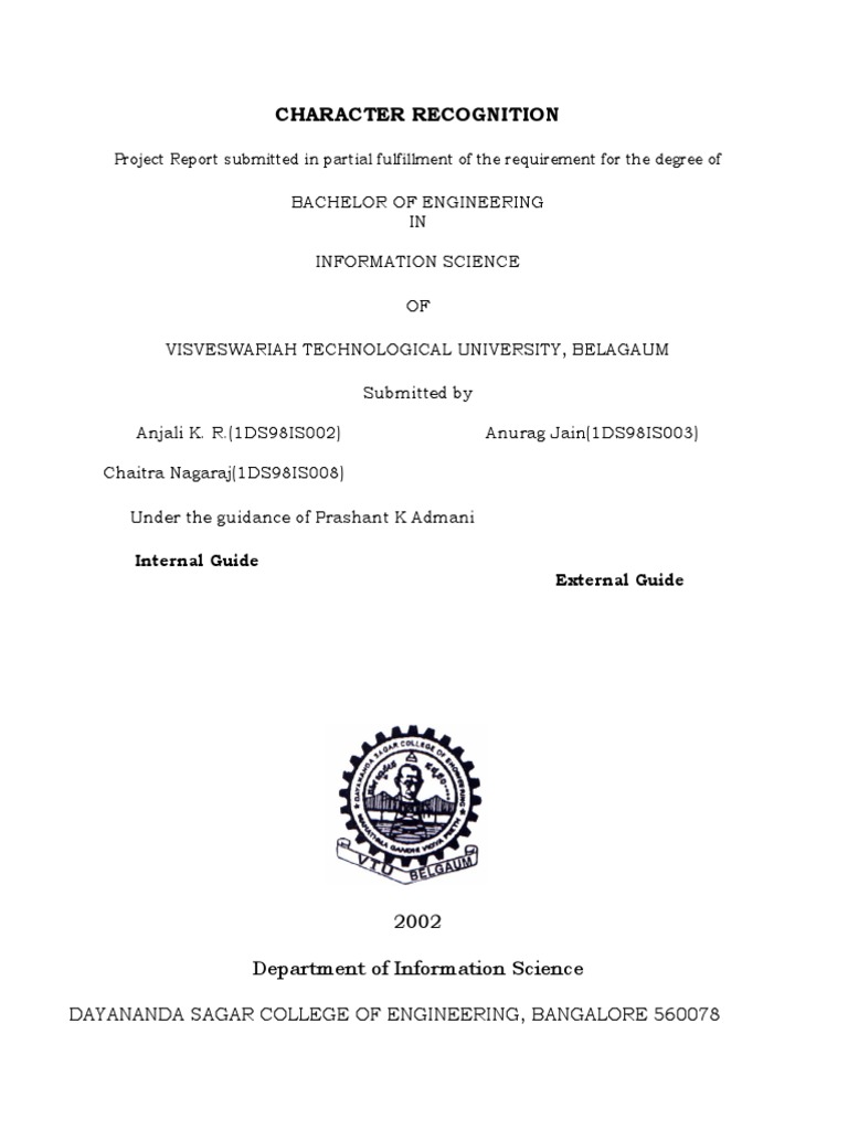 Character Recognition: Project Report Submitted in Partial Fulfillment ...