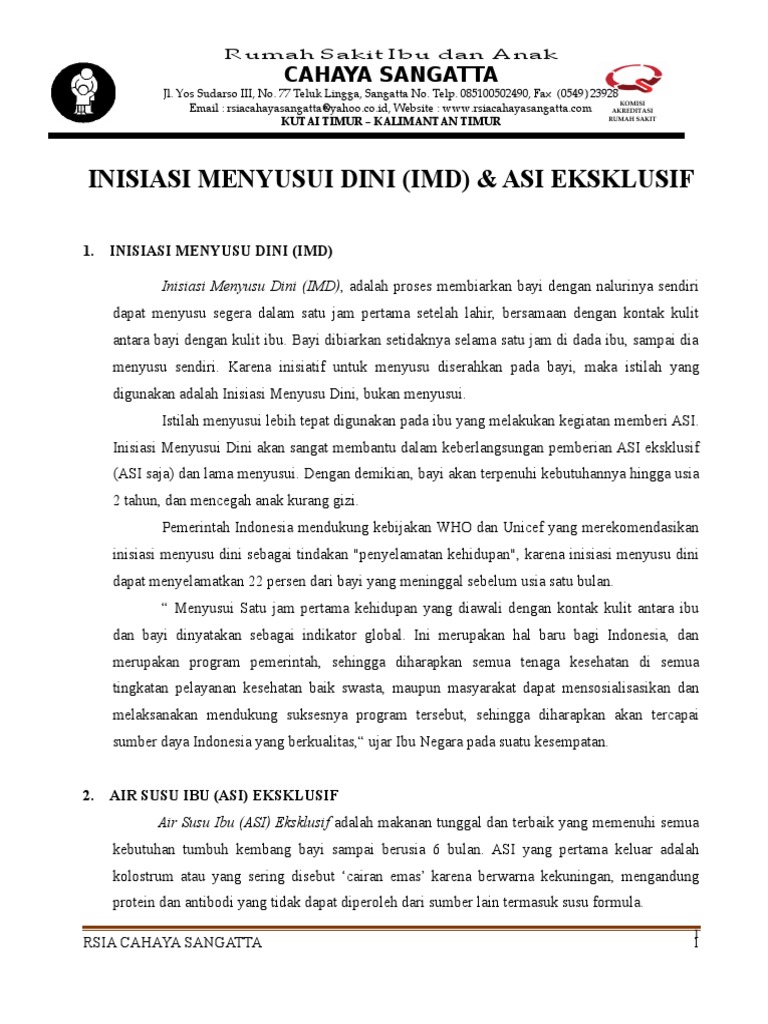 Materi Edukasi Imd & Asi Eksklusif | PDF