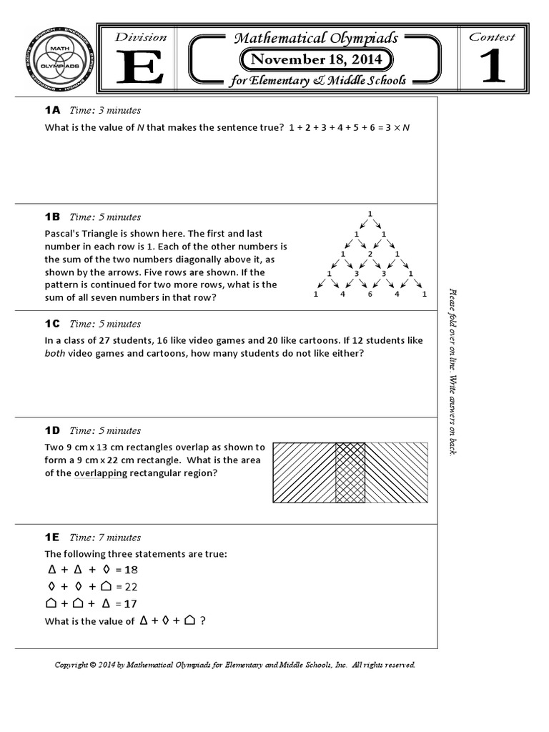 2014 MOEMS Sample Test | PDF | Group (Mathematics) | Fraction (Mathematics)