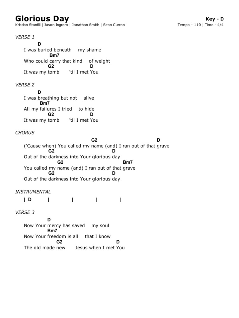 Glorious Day Guitar Chords