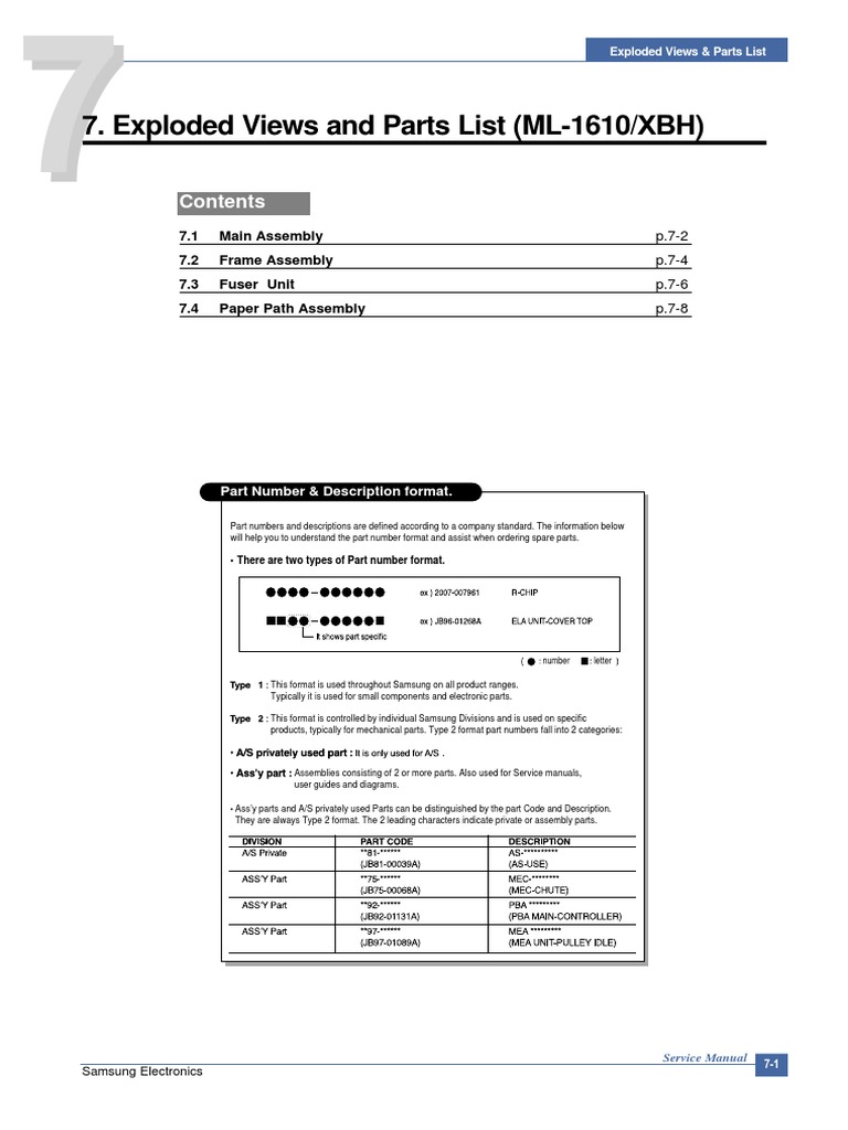 SAMSUNG Ml-1610 Exploded View Partlist | PDF
