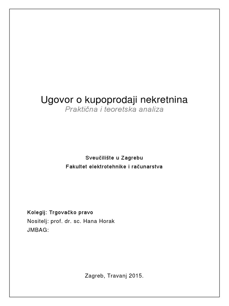 Esej 'Analiza Kupoprodajnog Ugovora Nekretnine (2) ' | PDF