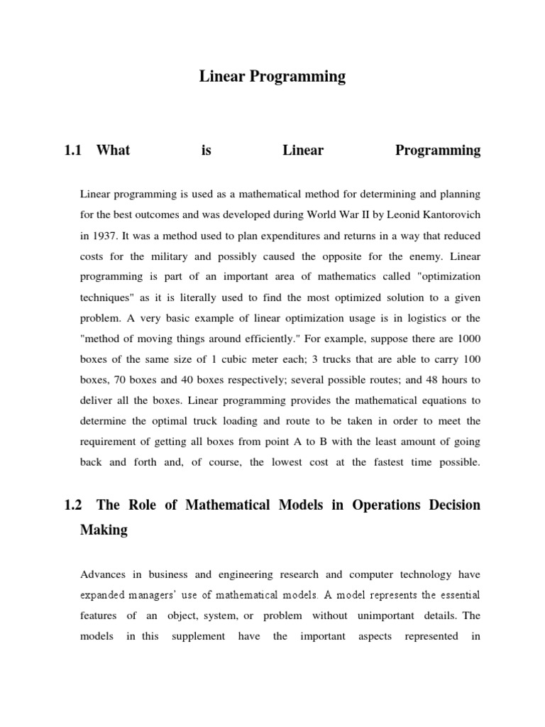 1.1 What Is Linear Programming | Download Free PDF | Mathematical Optimization | Linear Programming