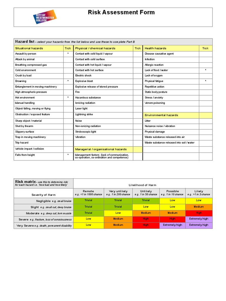 Risk Assessment Form: Hazard List | PDF | Hazards | Radiation