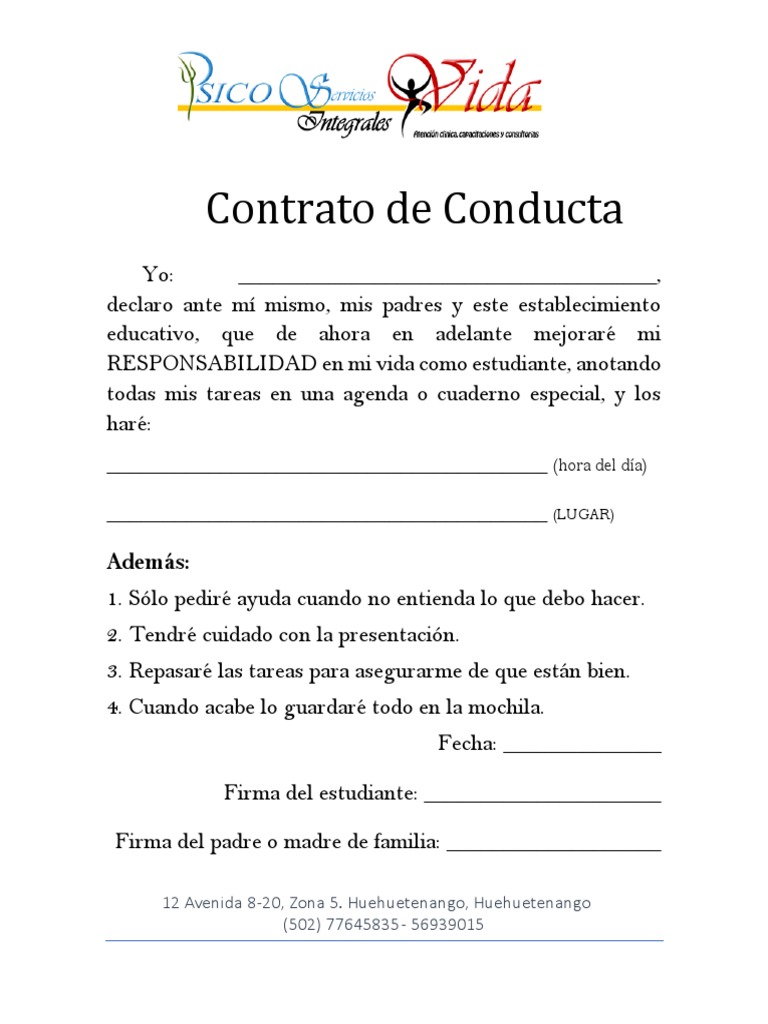 Contrato de Conducta para Estudiantes | PDF | Crecimiento personal y ...