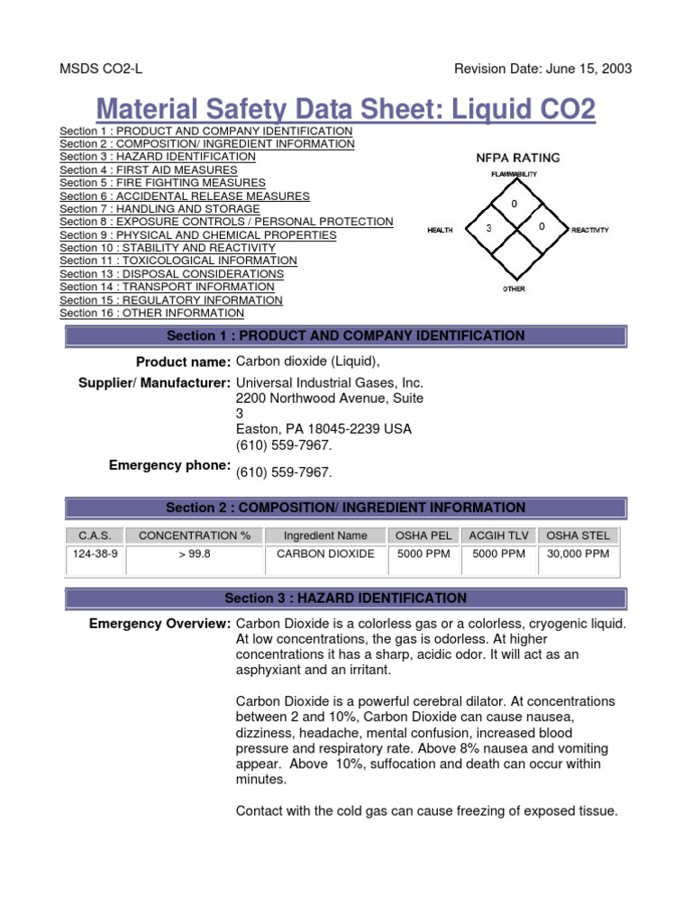 MSDS CO2 - CE | Dangerous Goods | Carbon Dioxide