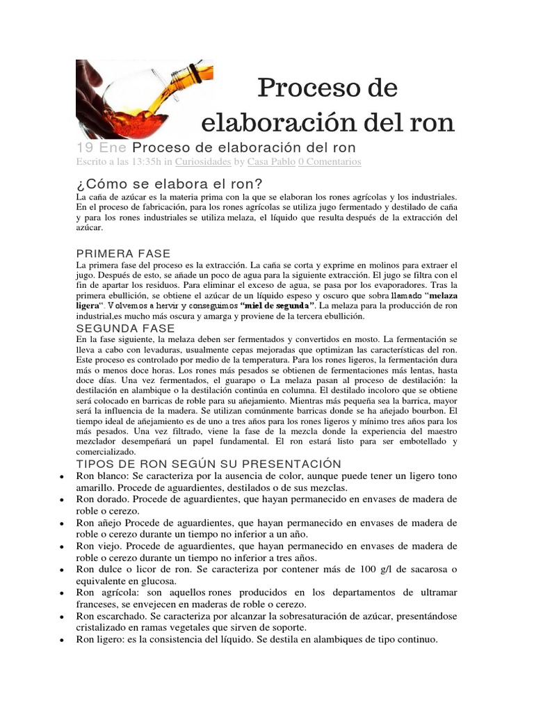 Proceso de Destilación del Ron | PDF | Ron | Bebidas alcohólicas