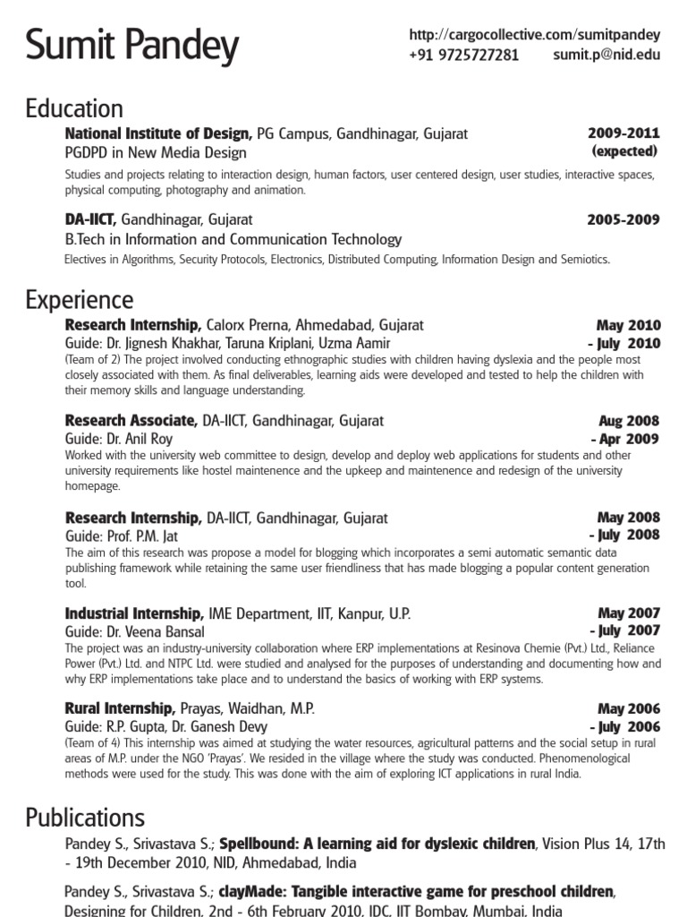 Sumit Pandey CV | PDF | Modularity | Do It Yourself