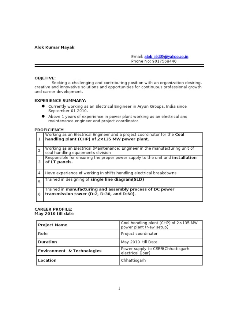 Alok Resume | PDF | Power Station | Coal