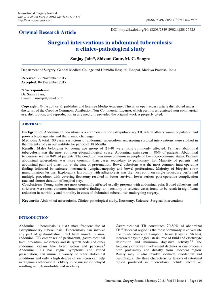 Surgical Interventions in Abdominal Tuberculosis: A Clinico ...