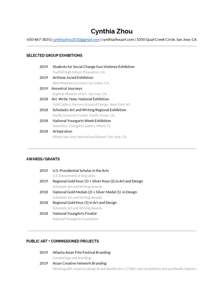 Cynthia Zhou Artist CV | PDF | San Jose | California