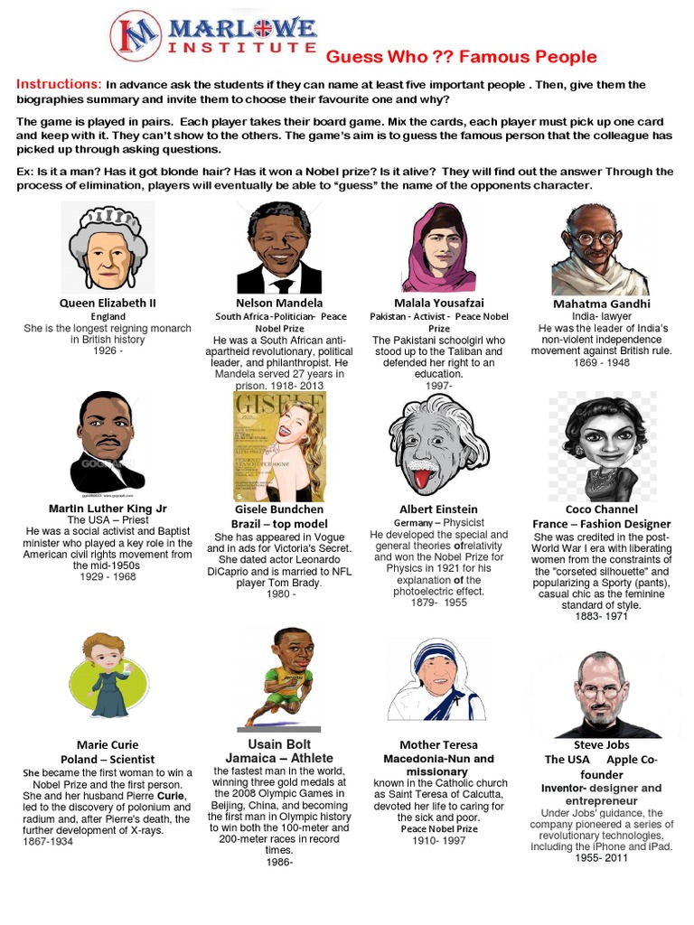 Celebrity Guess Who Game Guide | PDF | Psychoanalysis