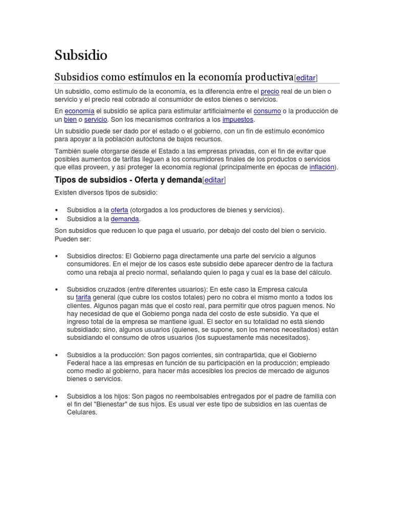 Tipos de Subsidios en Economía | PDF | Subvención | Precios