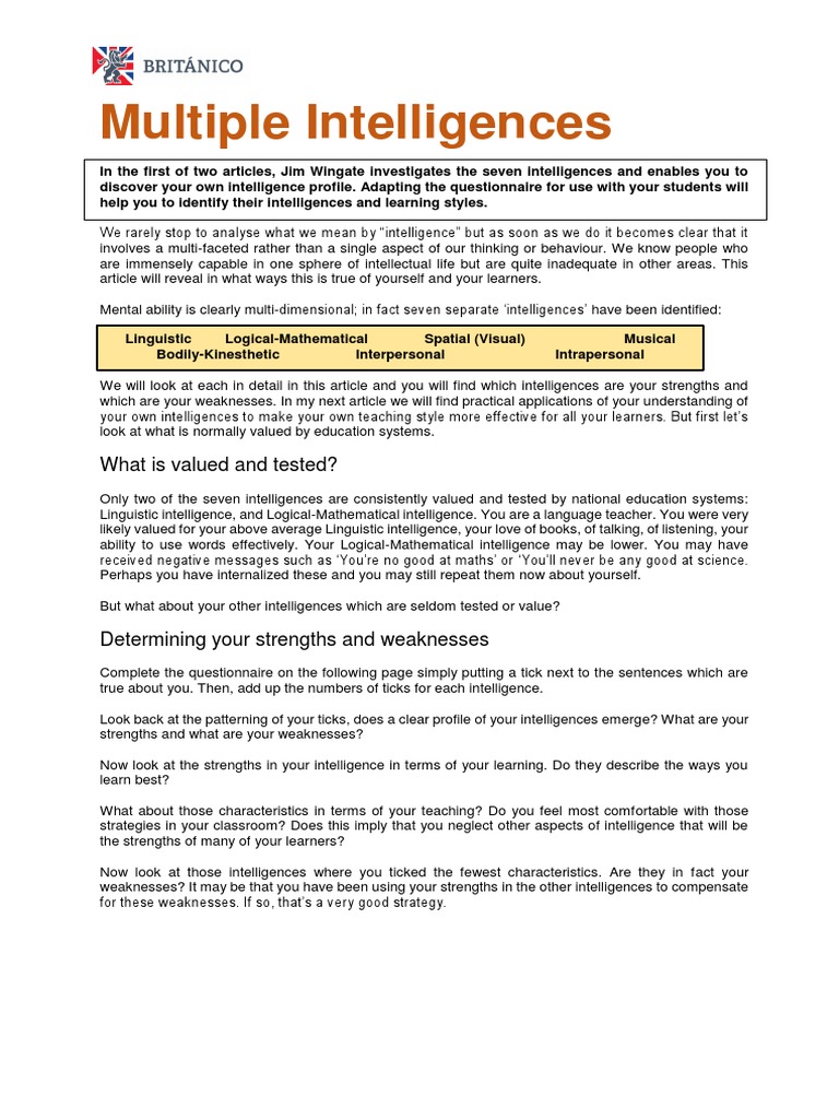 Multiple Intelligences | PDF | Learning | Epistemology