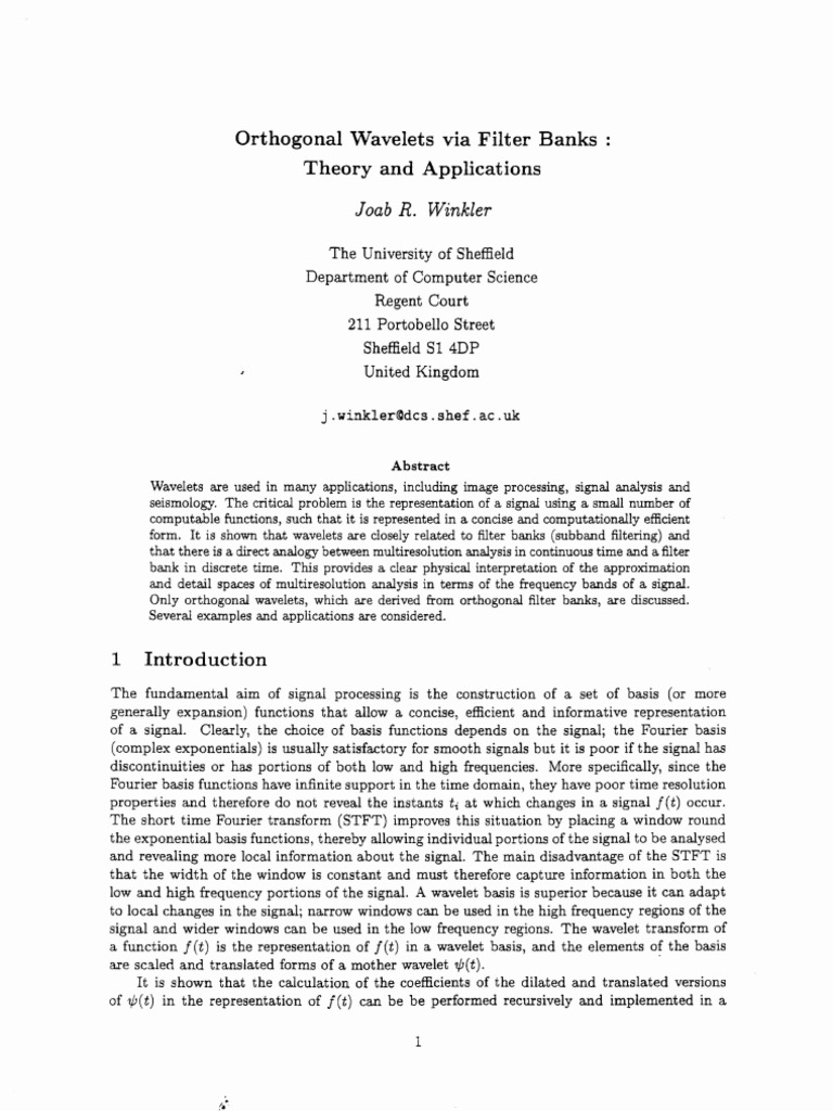 Orthogonal Wavelets Via Filter Banks | PDF | Wavelet | Digital Signal Processing