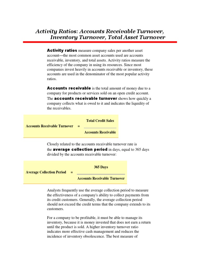 Activity Ratios: Accounts Receivable Turnover, Inventory Turnover ...